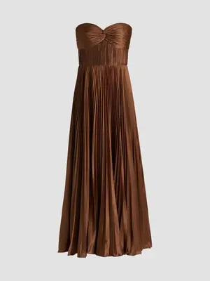AMUR Pleated Strapless Belle Dress - Nutmeg