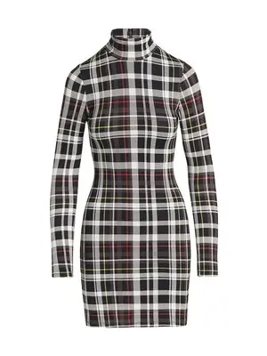 Alice + Olivia Delora Plaid Turtleneck Minidress - Freedom Plaid Black