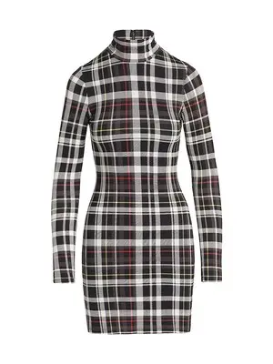 Alice + Olivia Delora Plaid Turtleneck Minidress