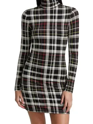 Alice + Olivia Delora Plaid Turtleneck Minidress