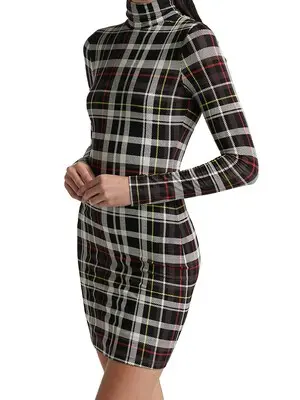 Alice + Olivia Delora Plaid Turtleneck Minidress