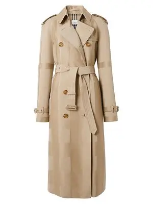Burberry Waterloo Jacquard Check Trench Coat - Honey