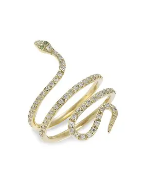 Ileana Makri 18k & White Diamond Single Python Ring - Yellow Gold