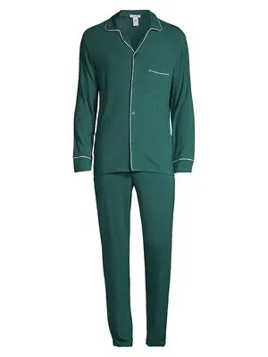 Eberjey Men's 2-Piece William Piped Trim Pajama Set - Green  Green