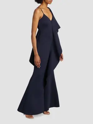 Badgley Mischka Asymmetrical Neoprene Ruffle Gown