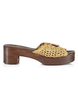 Brother Vellies Women's Aquarius Wood & Raffia Clogs - Raffia  - Raffia