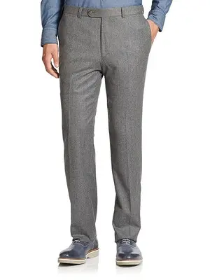 SAKS FIFTH AVENUE Collection Wool Flat-front Pants - Light Grey