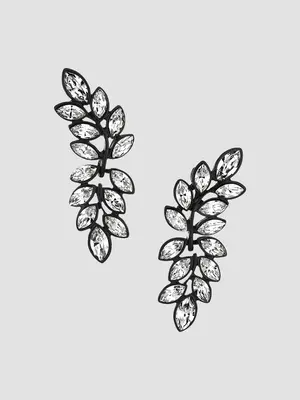 KENNETH JAY LANE Black Enamel & Leaf Drop Earrings
