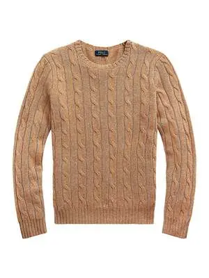 Polo Ralph Lauren Women's Julianna Cable-Knit Sweater - Battalion Grey Heather  Camel Melange