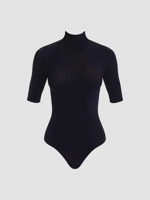 Commando Short-sleeve Turtleneck Bodysuit - Black