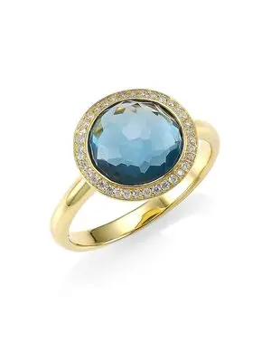 Ippolita Lollipop Small 18k Yellow London Blue Topaz & Diamond Ring - Gold