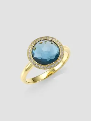 Ippolita Lollipop Small 18k Yellow London Blue Topaz & Diamond Ring - Gold