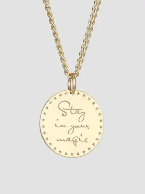 Zoe Chicco Mantras 14k Gold "stay In Your Magic" Disc Pendant Necklace - Yellow
