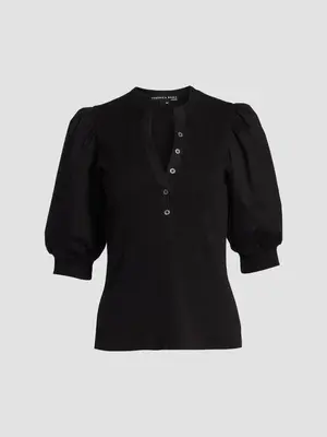 Veronica Beard Coralee Puff-sleeve Top - Black