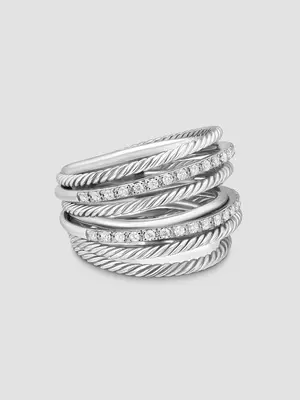 David Yurman Crossover Diamond & Sterling Wide Ring