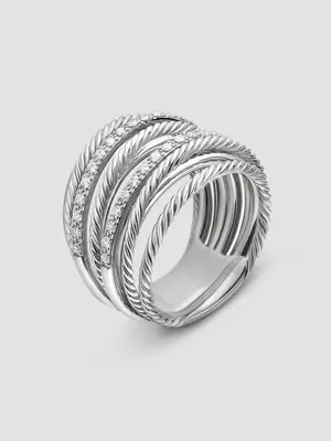 David Yurman Crossover Diamond & Sterling Wide Ring