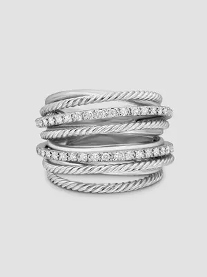 David Yurman Crossover Diamond & Sterling Wide Ring