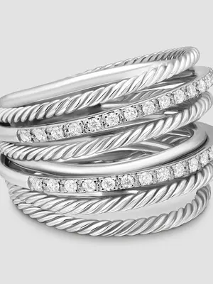 David Yurman Crossover Diamond & Sterling Wide Ring