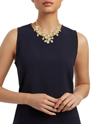 KENNETH JAY LANE 22k Goldplated Iris Pavé Flowers Necklace