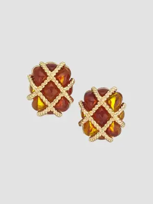 KENNETH JAY LANE Resin Quilted Goldtone Earrings - Tortoise