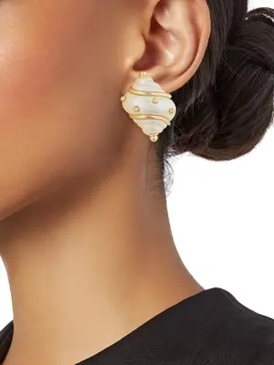 KENNETH JAY LANE Goldtone Faux Shell Clip-on Earrings