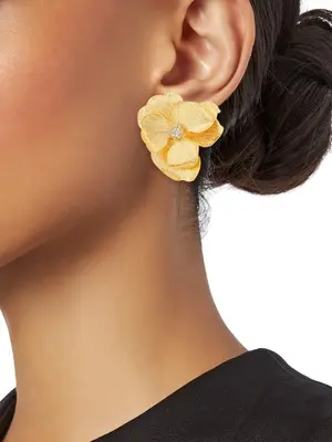 KENNETH JAY LANE 22k Goldplated Crystal Flower Clip-on Earrings