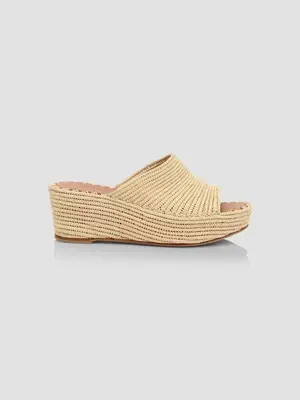 Carrie Forbes Raffia Platform Wedge Mules - Natural