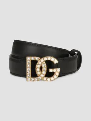 Dolce & Gabbana Dg Swarovski Logo Leather Belt Nero