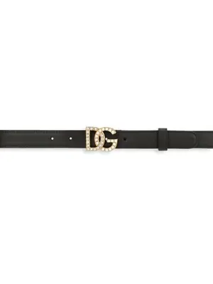 Dolce & Gabbana Dg Swarovski Logo Leather Belt - Nero