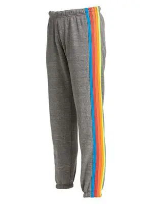 Aviator Nation Women's Five Stripe Sweatpants - Charcoal  Heather Grey Neon Rainbow