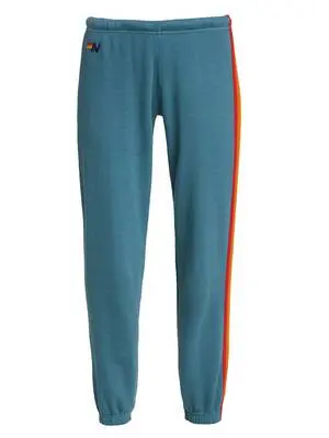 Aviator Nation Women's Five Stripe Sweatpants - Charcoal  Navy Neon Rainbow Blue
