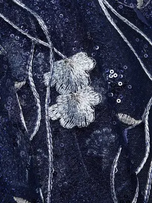 Rickie Freeman For Teri Jon Embroidered Mesh Gown - Navy Silver