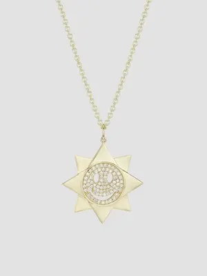 SYDNEY EVAN 14k Yellow & Diamond Happy Face Sun Pendant Necklace - Gold