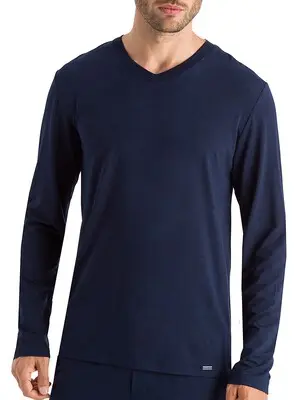 Hanro Casuals Long-sleeve V-neck T-shirt - Deep Navy