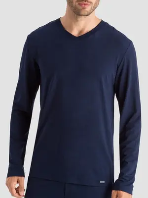 Hanro Casuals Long-sleeve V-neck T-shirt Deep Navy