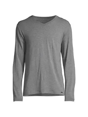 Hanro Casuals Long-sleeve V-neck T-shirt - Stone Melange