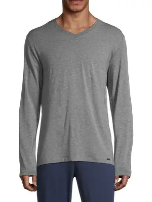 Hanro Casuals Long-sleeve V-neck T-shirt - Stone Melange