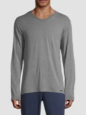 Hanro Casuals Long-sleeve V-neck T-shirt - Stone Melange