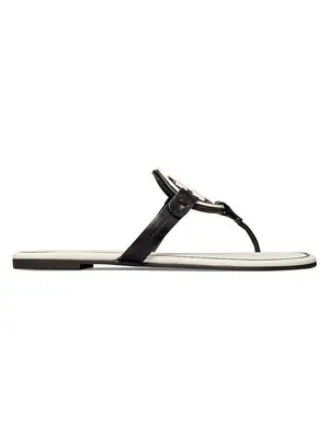 Tory Burch Women's Miller Logo Leather Flip-Flops - Perfect Black  Perfect Black