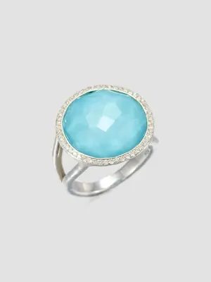Ippolita Lollipop Medium Sterling Doublet & Diamond Ring - Silver Blue