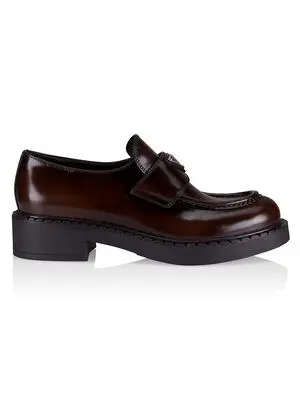 Prada Women's Spazzolato Logo Platform Leather Loafers - Nero  Burgundy