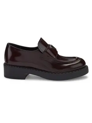 Prada Women's Spazzolato Logo Platform Leather Loafers - Nero  Cordovan