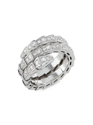 BVLGARI Serpenti Viper 18k & Pavé Diamond 2-coil Ring - White Gold