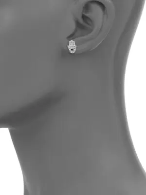 SYDNEY EVAN Single Diamond, Sapphire & 14k White Gold Hamsa Stud Earring White Gold