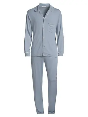 Eberjey William 2-piece Piped Pajama Set Blue Fog Ivory