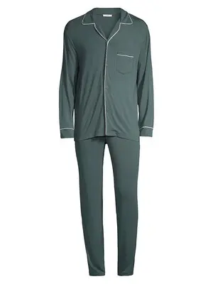 Eberjey William 2-piece Piped Pajama Set Kelp Ivory