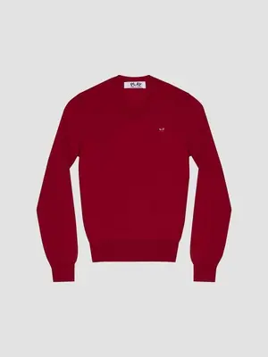 Play Comme Des Garcon V-neck Wool Heart Sweater - Red