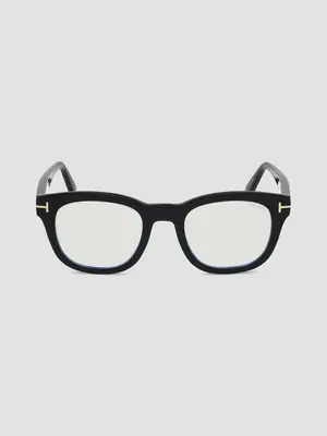 TOM FORD 50mm Geometric Blue Block Optical Glasses Shiny Black
