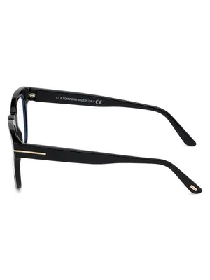 TOM FORD 50mm Geometric Blue Block Optical Glasses - Shiny Black