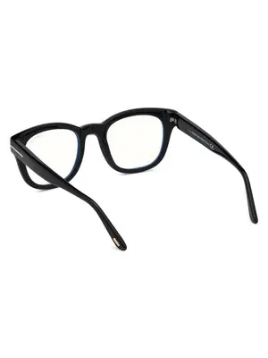 TOM FORD 50mm Geometric Blue Block Optical Glasses - Shiny Black